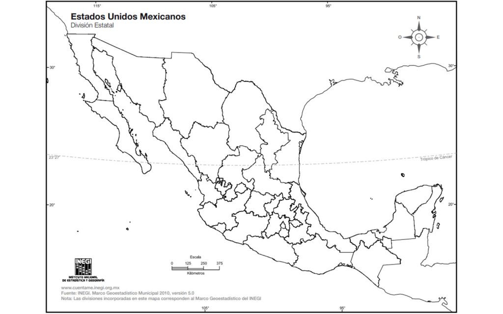Mapa de México con nombres y división política - México Desconocido